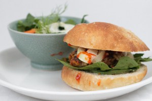 Roasted garlic and yam burgers : At the Immigrant's Table