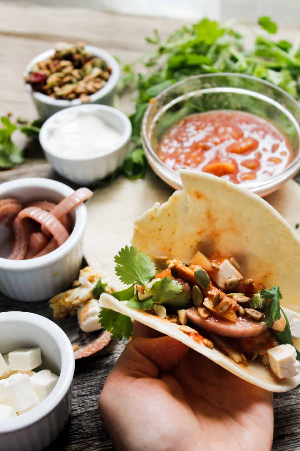 At the Immigrant's Table: Pink fish tacos with pickled onions