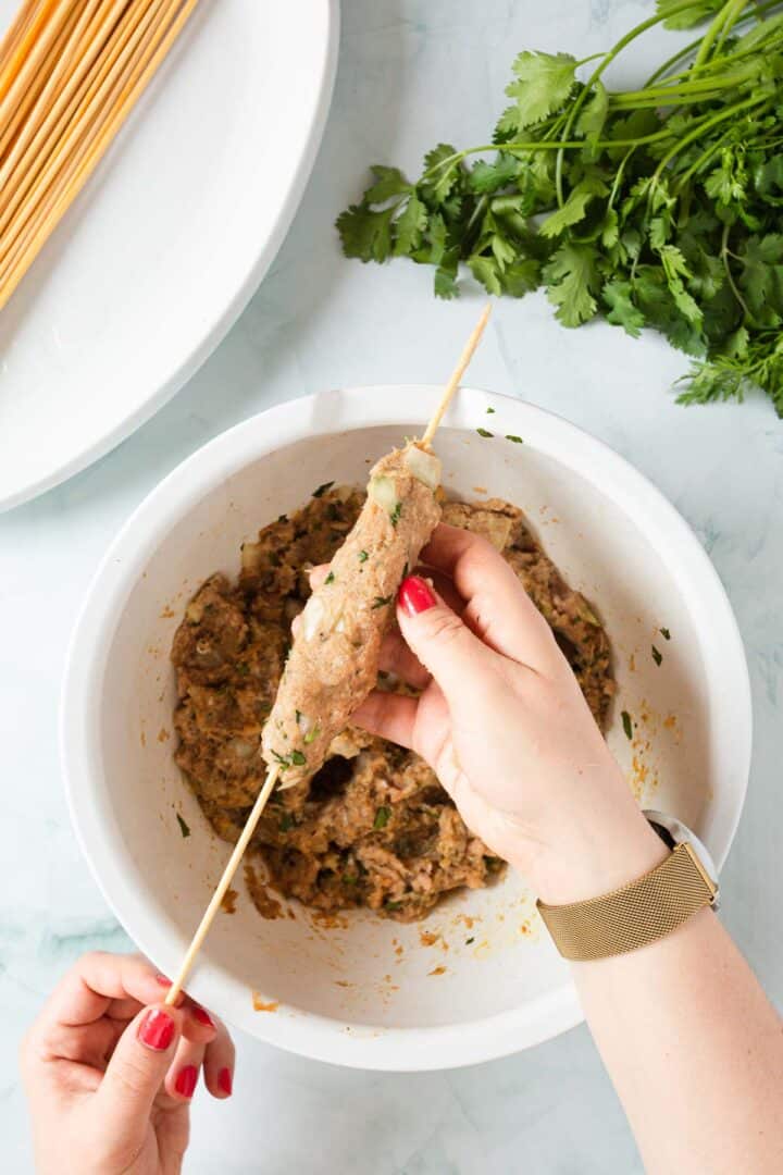 Grilled Middle Eastern Chicken Kofta Kebab Skewers